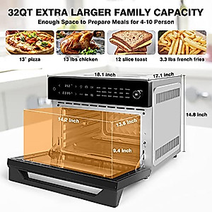 Condake 32QT Large Air Fryer Oven Toaster Oven Combo with Rotisserie 18-in-1 Convection Oven Countertop LED Touch and Knob Design Digital Oven for Bake Broil Pizza Roast Toast Dehydrate,1800W,Stainless Steel,ETL certified