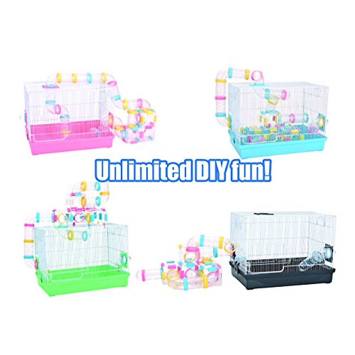 GNB PET Super Large Hamster DIY 20‘’x12''x15'' Cage Habitat with Complete Tunnel Module (Black)