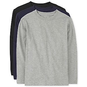 The Children's Place boys Long Sleeve Basic Layering T-shirt T Shirt, Black/Tidal/H Gray 3 Pack, Medium US