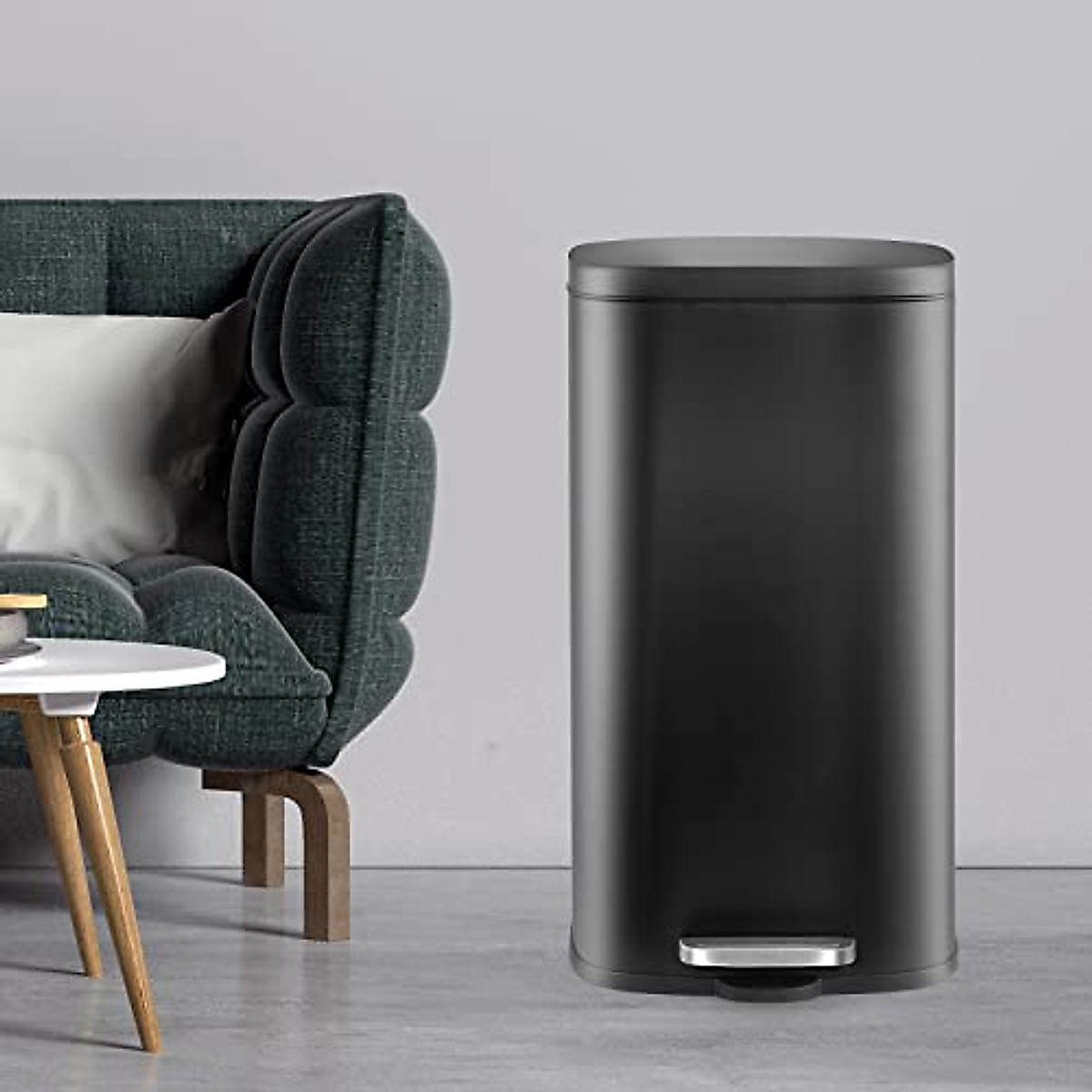 Arlopu 8 Gallon Step Trash Can, Stainless Steel Garbage Bin, Soft-Close Rubbish Bin with Removable Plastic Inner Bucket, Fingerprint-Proof, Lid Dustbin, Suit for Kitchen Home Office (30L, Black)