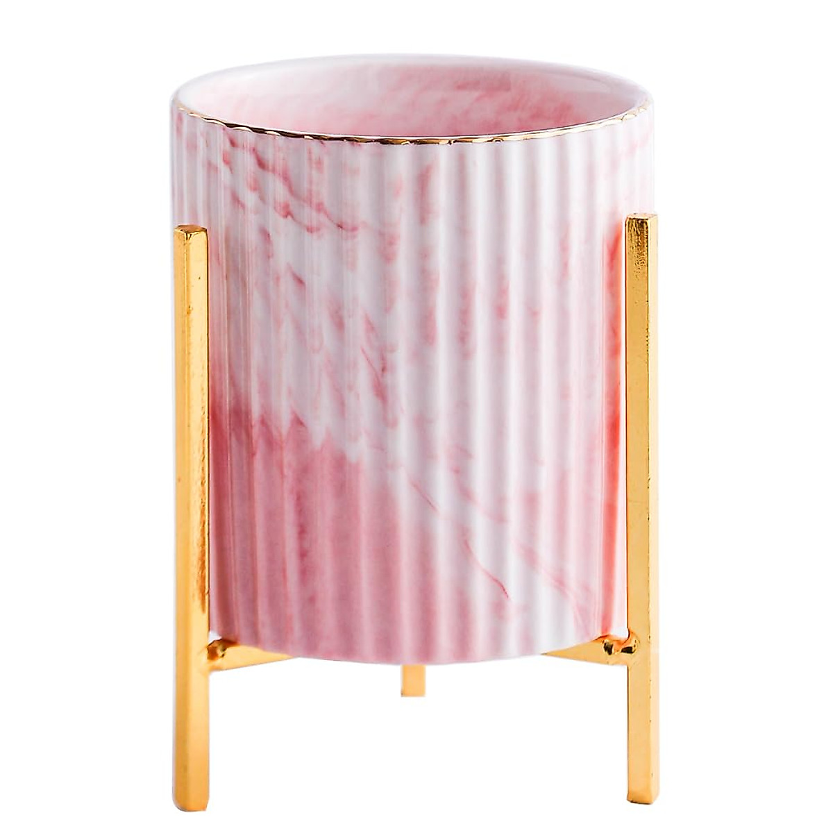 YOSCO Kitchen Utensil Holder,Ceramic Silverware Holder,Flatware Organizers with Golden Metal Frame for Home, Kitchen,Restaurant,Countertop (Pink-1)