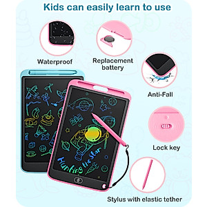 Cousper LCD Writing Tablet, 2 Pack 10 Inch Doodle Board Toys for Toddlers Kids, Colorful Drawing Tablets for 3 4 5 6 7 8 Years Old Boys and Girls, Educational Learning Toys Birthday Gifts, Blue+Pink