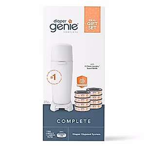 Diaper Genie Registry Gift Set | Includes Diaper Genie Complete Diaper Pail, 8 Refill Bags, 1 Carbon Filter | Perfect Starter Kit