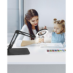 Toolour 5X&10X Magnifying Glass Light with Stand Table Clamp Lighted Magnifier Lamp for Close Work, Crafting, Model, Sewing, Jewelry, Soldering, Reading, HD Magnification for Details & Helping Hand