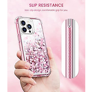 Caka for iPhone 13 Pro Max Case Glitter Women Girls with Built-in Screen Protector Bling Sparkle Liquid Quicksand Full Body Protective Case for iPhone 13 Pro Max 6.7 (Rose Gold)