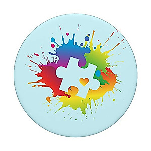 Autism Awareness Puzzle Piece Colorful Rainbow Splatter PopSockets PopGrip: Swappable Grip for Phones & Tablets