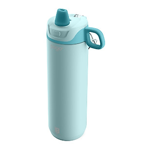 Pogo Active Stainless Steel Water Bottle with Leak Proof Silicone Straw Lid, 18 oz, Black