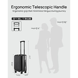 NINETYGO Carry on Luggage 22 X 14 X 9 Airline Approved, 20 Inch Luggage with Front Compartment, Double Spinner Wheels, Hardsided PC, TSA Lock (Midnight Black, Seine)