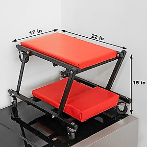 BIG RED Z-Creeper Seat,36" Foldable Creeper,2-in-1 Garage Shop Creeper for Auto Repair,36" RED,300 Lbs Capacity,with 6 Pcs Wheels,ATR6505R,Torin