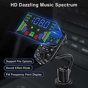 Bluetooth 5.3 FM Transmitter for Car- SOARUN Bluetooth Car Adapter PD30W & USB Port Fast Charge - HiFi Treble & Bass Player - 1.6" Display Hands-Free Calling - Car Radio with AUX Input/Output, TF Card