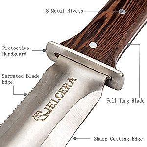 CIELCERA Hori Hori Garden Knife with Diamond Sharpening Rod, Protective Sheath and Extra Sharp Blade - in Gift Box