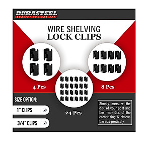 DuraSteel Wire Shelving Shelf Lock Clips / Shelving Sleeves - Fits with Thunder Group, Alera, Honey Can Do, Eagle, Regency, Metro and more - For 1" Post, Plastic, Black, Pack of 4 Pcs