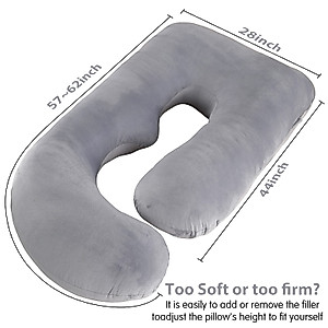 Elover Pregnancy Must Haves Pregnancy Pillow U-Shaped Full Body Maternity Support Pillow for Pregnant Women with Replaceable and Washable Velvet Cover Size 57" (Dark Gray, Velvet)