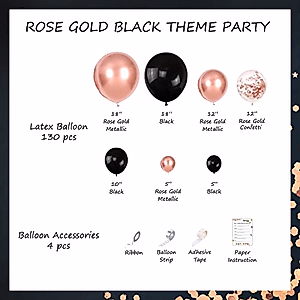 TOPLLON Rose Gold Balloon Arch Kit 134 Pcs, Rose Gold Black Party Decorations with Metallic Rose Gold Confetti Balloons Garland for Baby Shower Birthday Party Bridal Wedding Decorations