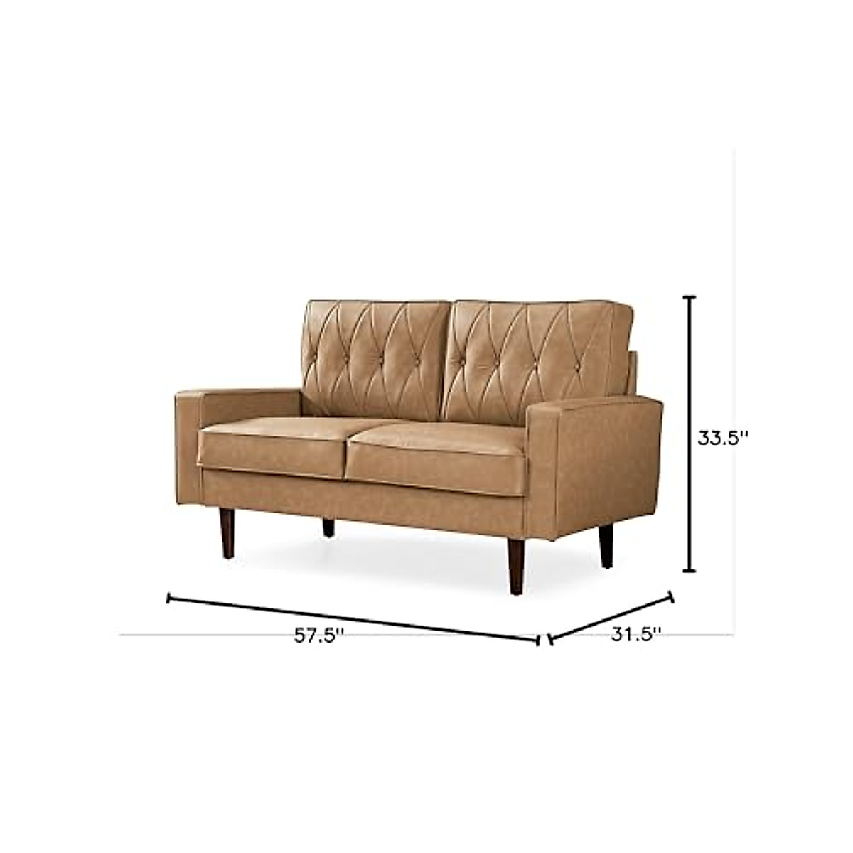 US Pride Furniture Modern Style Faux Leather 57.5’’ Wide with Round Tapered Legs Living Room Loveseat Sofas, Camel