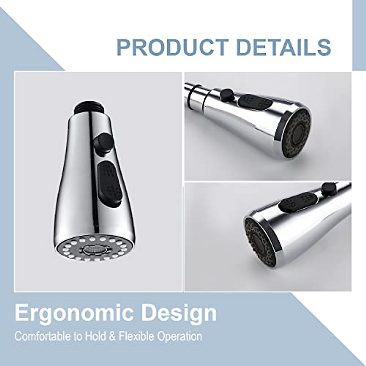 BANGPU Pull Out Faucet Sprayer Head Replacement 3 Function Kitchen Bathroom Sink Facuets Spray Nozzle Part Pull Down Spray Head for Kitchen Sink Faucets, Chrome Polished