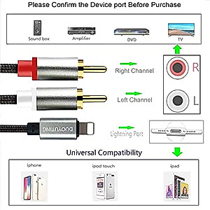 DUOYUTING RCA Audio Cable, iOS Phone to 2 Male RCA Stereo Audio Y-Adapter for iPhone/Sound Box/Amplifier/Home Theater etc. (3.4ft)