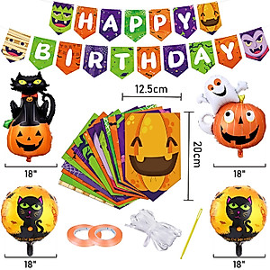 Halloween Birthday Party Decorations Halloween Birthday Banner Halloween Tablecloth Backdrop Banner Tinsel Fringe Foil Curtains Latex Balloons Cake Toppers for Kid Halloween Theme Birthday Party Decor
