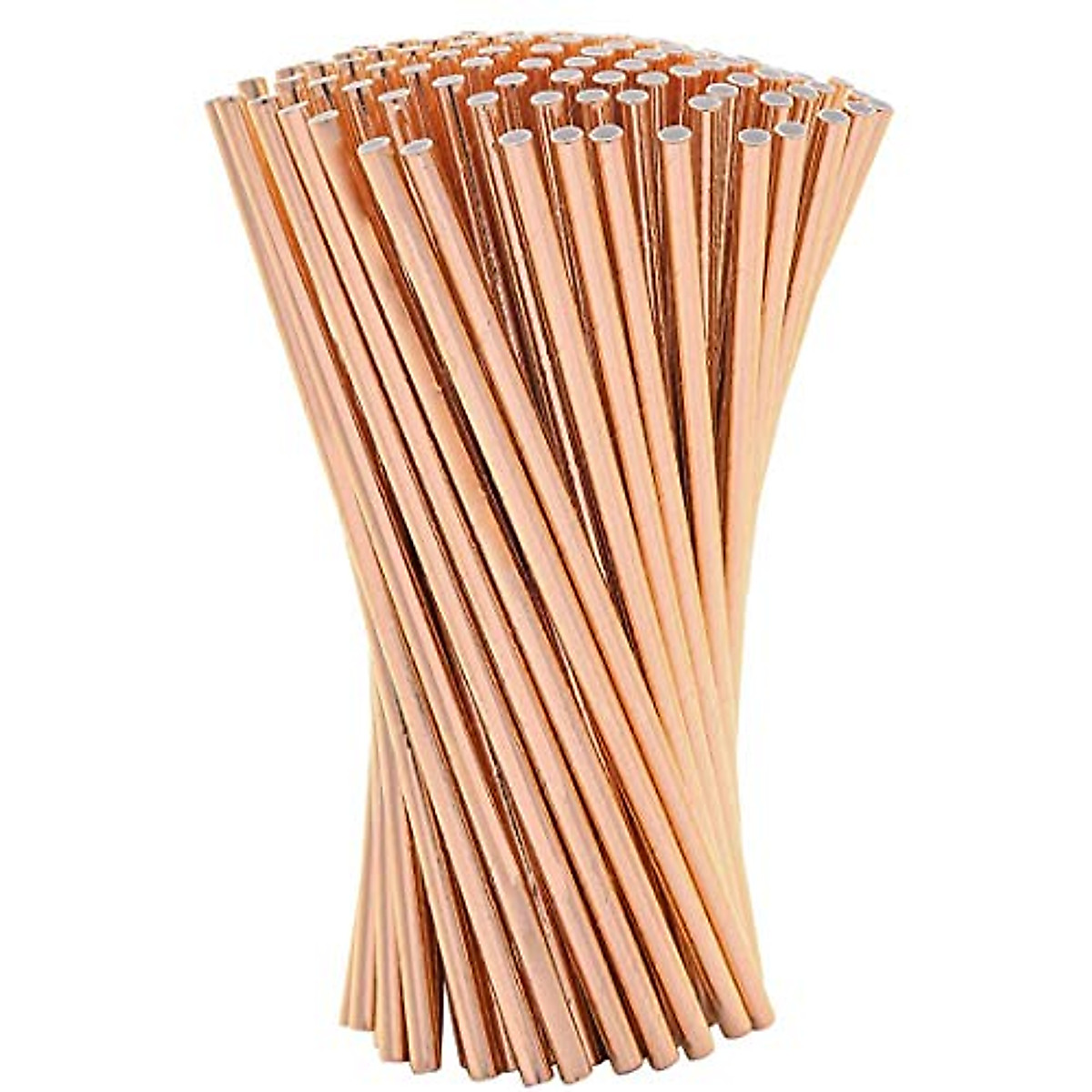 Naturalik 100-Pack Biodegradable Rose Gold Paper Straws- Extra Durable Metallic Rose Gold Drinking Straws- Rose Gold Straws for Birthday, Wedding, Bridal/Baby Shower, cake pops, Party Supplies
