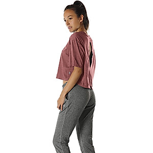 icyzone Open Back Workout Top Shirts - Yoga t-Shirts Activewear Exercise Crop Tops for Women (M, Burgundy)