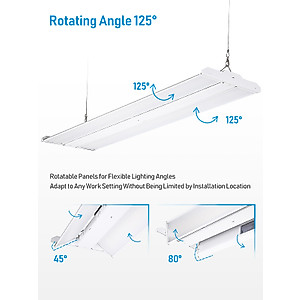 LEONLITE LED Linear High Bay Light 4FT, 225W 30375LM Adjustable Tilt Linear High Bay Shop Light, 135LM/W, 120-277V, 0-10V Dimmable Commercial Hanging Shop Lights for Warehouse, 5000K Daylight, ETL