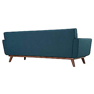 Modway Engage Mid-Century Modern Upholstered Fabric Sofa in Azure