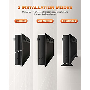 VISVEIL Electric Fireplace 60Inch,Realistic Flame Electric Fireplace Heater,Log Set/Crystal Flames 750-1500W with Timer Inserts/Wall Mounted/TV Stand Touch Screen & Remote for Living Room Easy Install