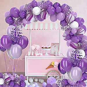 Labeol 148Pcs Purple Balloons 18/12/10/5 Inch Balloon Garland Arch Kit Lavender White Metallic Confetti Latex Balloons Butterfly Decorations for Party Birthday Wedding Baby Shower Decoration
