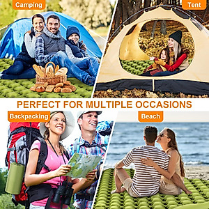 Double Sleeping Pad, Ultralight 4" Extra-Thick Self Inflating Sleeping Mat for 2 Person with Pillow Built-in Foot Pump Portable Camping Mat for Backpacking, Hiking, Traveling, Tent (Army yellow)