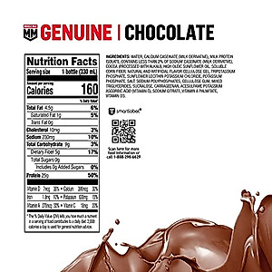 Muscle Milk Genuine Protein Shake, Chocolate, 20g Protein, 11.16 Fl Oz (Pack of 12), Packaging May Vary