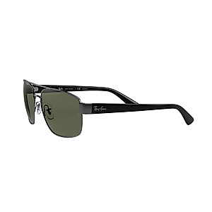 Ray-Ban RB3663 Metal Rectangular Sunglasses, Gunmetal/Polarized G-15 Green, 60 mm