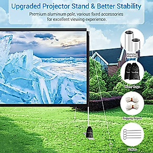 Deeteck Projector Screen and Stand - Outdoor Projector Screen 120 Inch 16:9 Projector Screen with Stand - Portable Movie Screen Projection Screen for Outside Backyard Home Camping