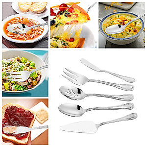 Serving Utensils, HaWare Stainless Steel Silverware Serving Set 5 Pieces, Pearled Edge Hostess Serving Set for Buffet Party Kitchen Restaurant, Mirror Finished & Dishwasher Safe