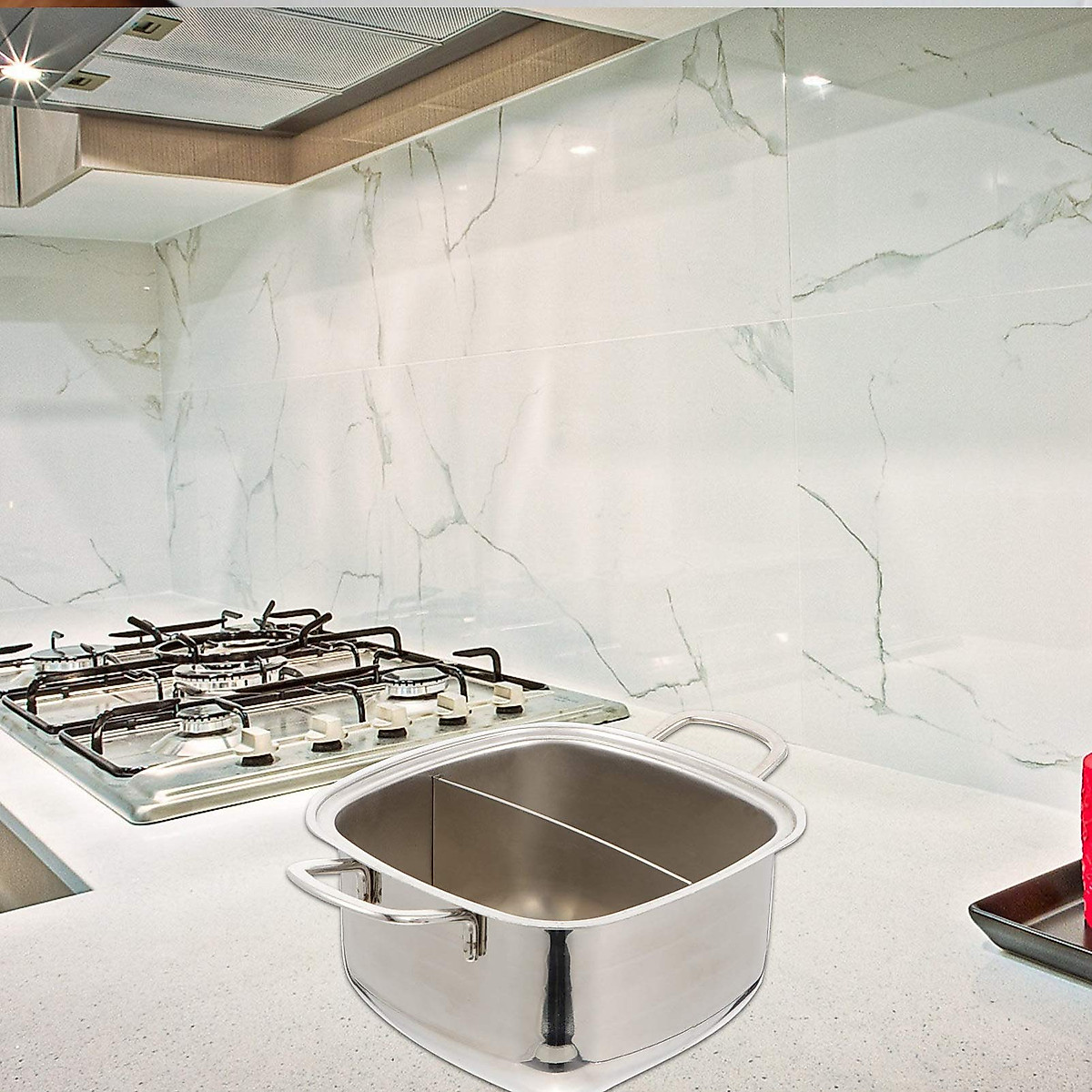 SHERCHPRY Pan Divider Stainless Steel Cookware Hot Pot with Divider Shabu Shabu Hot Pots Stainless Steel Pot for Induction Cooktop Gas Stove M Stainless Steel Wok Supplies