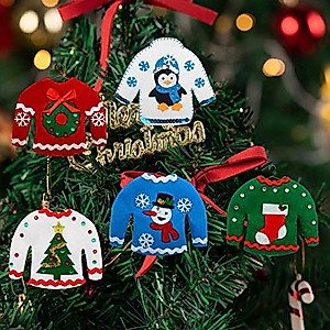 6 DIY Ugly Sweater Christmas Tree Ornament Holiday Craft Kit Decoration for Kids Gift Toys Stuffers Décor