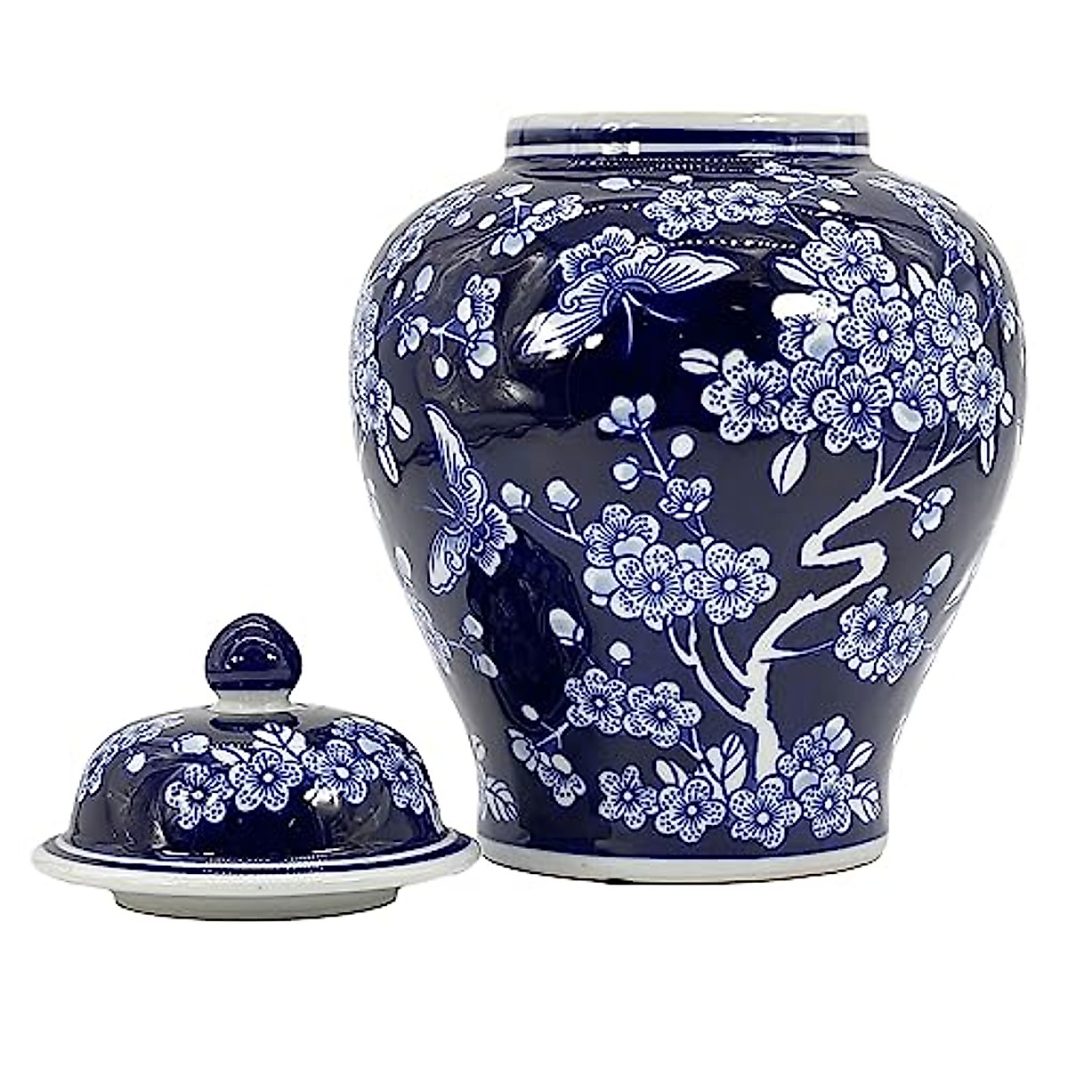 Galt International Dark Blue Floral Chinoiserie Jar 12" w/Lid - Ginger Jar, Tea Storage, Decorative, Home Decor Jar