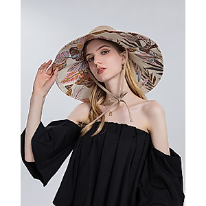 Koreshion Women Ponytail Sun Hat Reversible Fishing Hat Foldable Bowknot Summer Hat UPF 50+ Beach Cap Wide Brim Bucket Hat Khaki