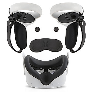 VR Accessoeries,Touch Contrller Grips Cover Compatible with Oculus Quest 2,with 1Pcs VR Silicone Face Pad,Lens Protection Cover,Thumbstick Covers,Sweat-Proof/Anti-Throw/Adjustable (Black/4Pcs Set)