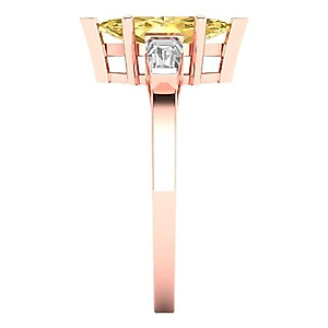 Clara Pucci 2 ct Marquise cut 3 stone Solitaire Yellow Simulated Diamond Engagement Promise Anniversary Bridal Ring 18K Rose Gold 10.75