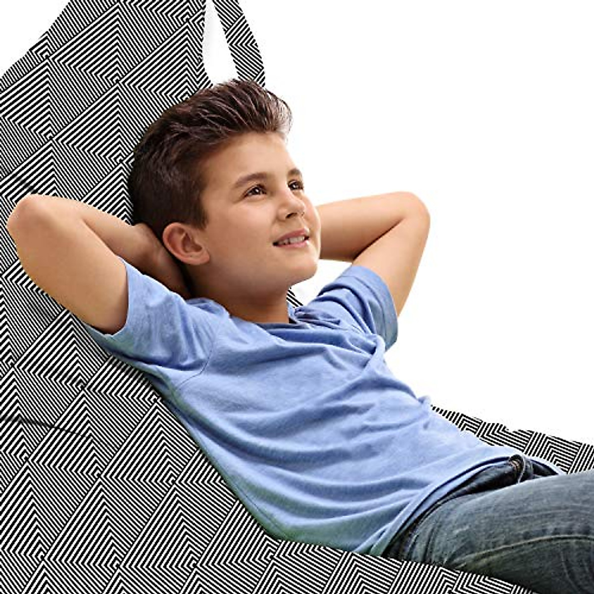 Lunarable Simple Geometric Lounger Chair Bag, Diagonal Pattern with Modern Illusion Striped Triangular Squares, High Capacity Storage with Handle Container, Lounger Size, Charcoal Grey White
