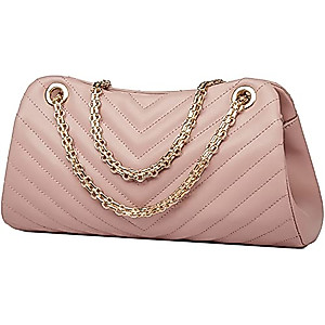 FOXLOVER Womens Leather Quilted Shoulder Bags, Ladies Chain Purse Designer Handbags (Apricot)