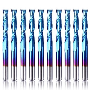 SainSmart Genmitsu 10Pcs Nano Blue Coat Flat Nose End Mill CNC Router Bits, 1/8" Shank Spiral Upcut 2 Flute End Mill Set (3.175 x 17 x 38mm)