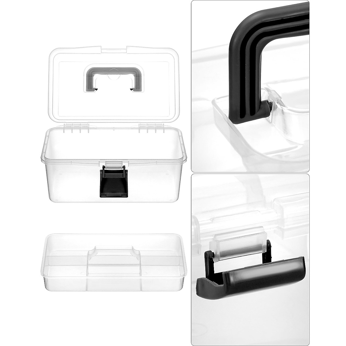 QWORK Clear Empty First Aid Storage Box with Removable Tray and Locking Latch - Plastic Storage Case Large Capacity Multifunctional Organizer for Jewelry, Makeup, and Crafts Supplies, 5"H x 6"W x 10"L