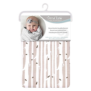 Trend Lab Birch Stripe Jumbo Deluxe Flannel Swaddle Blanket-Birch Stripe, 100% Cotton Flannel, Gray and White, 48 in x 48 in