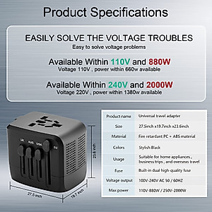 1200Watts Travel Adapter and Converter Combo Step Down Voltage 220V to 110V for Hair Dryer Steam Iron Laptop MacBook Cell Phone Travel Adapter Converter for US to UK Europe AU Over 150 Countries