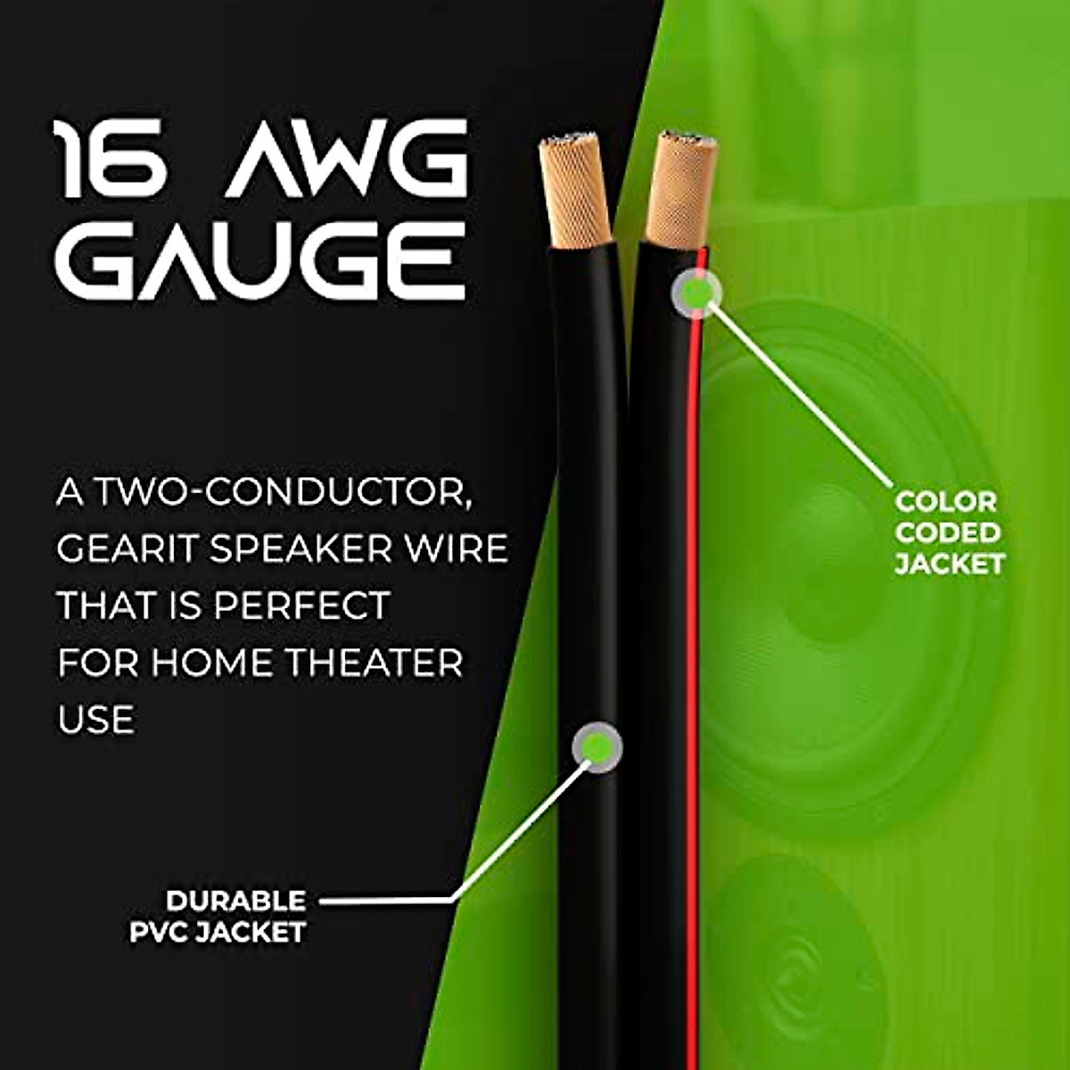 GearIT Pro 16 AWG Gauge Speaker Wire Cable, 100-Feet (30.48 Meters), Black