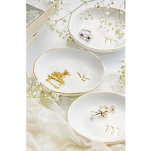 COLLECTIVE HOME - Ceramic Jewelry Tray, Decorative Trinket Dish for Rings Earrings Necklaces Bracelet Watch Keys, Birthday Mother's Day Christmas Gift for Women, 4.75", White Surface (M)