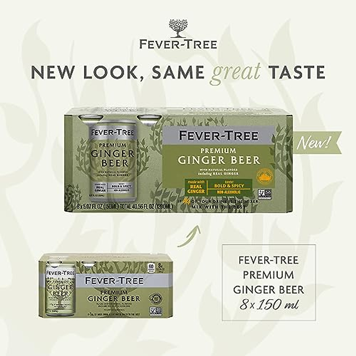 Fever Tree Ginger Beer - Premium Quality Mixer - Refreshing Beverage for Cocktails & Mocktails. Naturally Sourced Ingredients, No Artificial Sweeteners or Colors - 150 ML Cans - Pack of 24