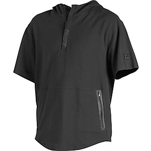 Rawlings Gold Collection Adult 1/4 Zip Short Sleeve Batting Practice Hooded Jacket, Black, Medium
