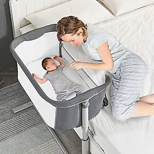 RONBEI Bassinet for Baby, Baby Bassinet Bedside Sleeper, Baby Bed to Bed, Adjustable Portable Crib for Infants, Baby Boys, Baby Girls (Light Gray)
